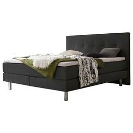 Boxspringbett Hasena "Fleur" Komplettbetten Gr. Kunstleder Massivholz Matratze H3, mit Topper Superio, Liegekomfort soft, Liegefläche B/L: 180 cm x 200 cm, H3, Tonnentaschen-Federkernmatratze, schwarz (anthrazit, metall chrom) Boxspringbett Boxspringbett, runde Chromfüsse, weiche Bezüge mit feinen Ziernähten