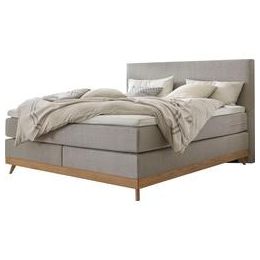 Boxspringbett Hasena "Scandia" Komplettbetten Gr. Flachgewebe Massivholz Matratze H3, mit Topper Superio, Liegekomfort soft, Liegefläche B/L: 140 cm x 200 cm, H3, Tonnentaschen-Federkernmatratze, grau (grau, eiche bianco) Boxspringbett Boxspringbett, gepolstertes Kopfteil, Scandi Look, Füsse Eiche bianco