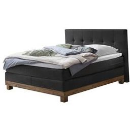 Boxspringbett Hasena "Finca" Komplettbetten Gr. Kunstleder Massivholz Matratze H3, mit Topper Superio, Liegekomfort soft, Liegefläche B/L: 140 cm x 200 cm, H3, Tonnentaschen-Federkernmatratze, schwarz (anthrazit, wildeiche natur) Boxspringbett mit Punktstepung im Kopfteil, Unterbau in Wildeiche, Federkernmatratze