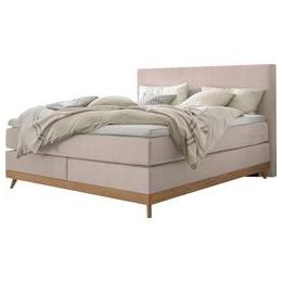 Boxspringbett Hasena "Scandia" Komplettbetten Gr. Flachgewebe Massivholz Matratze H3, mit Topper Superio, Liegekomfort soft, Liegefläche B/L: 160 cm x 200 cm, H3, Tonnentaschen-Federkernmatratze, beige (beige, eiche bianco) Boxspringbett Boxspringbett, gepolstertes Kopfteil, Scandi Look, Füsse Eiche bianco