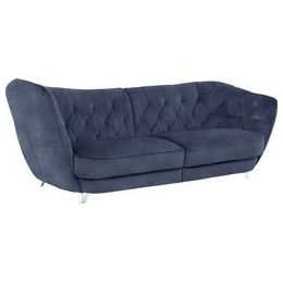 Big-Sofa LEONIQUE "Retro" Sofas Gr. B/H/T: 256 cm x 85 cm x 115 cm, Chenille, Hohe Armlehne links, blau (blu)