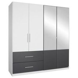 Kleiderschrank Rauch "Alvor" Schränke Gr. B/H/T: 181 cm x 197 cm x 54 cm, mit Spiegel, 4 St., schwarz-weiß (weiß, graumetallic) Drehtürenschrank Kleiderschrank Schränke