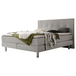 Boxspringbett Hasena "Fleur" Komplettbetten Gr. Flachgewebe Massivholz Matratze H3, mit Topper Agrea, Liegekomfort medium, Liegefläche B/L: 140cm x 200cm, H3, Tonnentaschen-Federkernmatratze, grau (grau/metall chrom) Boxspringbett Boxspringbett, runde Chromfüsse, weiche Bezüge mit feinen Ziernähten