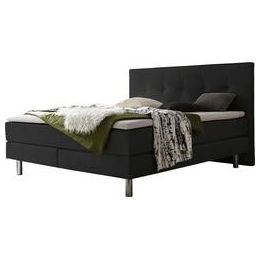 Boxspringbett Hasena "Fleur" Komplettbetten Gr. Kunstleder Massivholz Matratze H3, mit Topper Agrea, Liegekomfort medium, Liegefläche B/L: 140 cm x 200 cm, H3, Tonnentaschen-Federkernmatratze, schwarz (anthrazit, metall chrom) Boxspringbett Boxspringbett, runde Chromfüsse, weiche Bezüge mit feinen Ziernähten