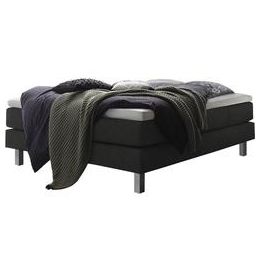 Boxspringbett Hasena "Basio" Komplettbetten Gr. Kunstleder Massivholz Matratze H3, mit Topper Agrea, Liegekomfort medium, Liegefläche B/L: 140 cm x 200 cm, H3, Tonnentaschen-Federkernmatratze, schwarz (anthrazit, metall alu) Boxspringbett ohne Kopfteil, Bezugsstoffe, Federkernmatratze