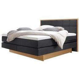 Boxspringbett Hasena "Ottawa" Komplettbetten Gr. Kunstleder Massivholz Matratze H3, mit Topper Base, Liegekomfort fest, Liegefläche B/L: 140 cm x 200 cm, H3, Tonnentaschen-Federkernmatratze, braun (anthrazit, eiche bianco) Boxspringbett Boxspringbett, wählbare Polsterbezüge, zwei Bettkästen aus Eiche