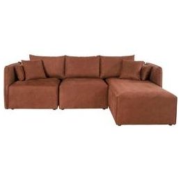 Ecksofa Andas "Nöre L-Form" Sofas Gr. B/H/T: 262 cm x 74 cm x 172 cm, Luxus-Microfaser Lederoptik, Inklusive 4 Zierkissen, Ottomane rechts, braun (cognac) Sofas 3 Teile, in vielen Bezugsqualitäten und Farben. S. auch "Nöre"