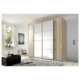 Dreh-/Schwebetürenschrank wimex "Lotto" Schränke Gr. B/H/T: 227 cm x 210 cm x 65 cm, insgesamt 10 Einlegeböden, 4 St., braun (hickory eiche nachbildung, spiegel) Kleiderschrank Schwebetürenschrank Schränke