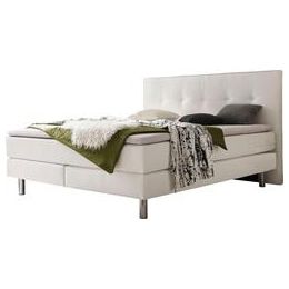 Boxspringbett Hasena "Fleur" Komplettbetten Gr. Kunstleder Massivholz Matratze H3, mit Topper Superio, Liegekomfort soft, Liegefläche B/L: 140 cm x 200 cm, H3, Tonnentaschen-Federkernmatratze, weiß (weiß, metall chrom) Boxspringbett Boxspringbett, runde Chromfüsse, weiche Bezüge mit feinen Ziernähten