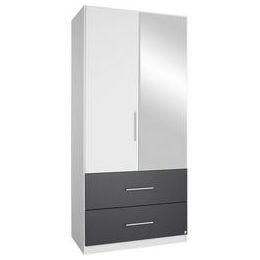 Kleiderschrank Rauch "Alvor" Schränke Gr. B/H/T: 91 cm x 197 cm x 54 cm, mit Spiegel, 2 St., schwarz-weiß (weiß, graumetallic) Drehtürenschrank Kleiderschrank Schränke