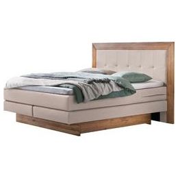 Boxspringbett Hasena "Texas" Komplettbetten Gr. Flachgewebe Massivholz Matratze H3, mit Topper Base, Liegekomfort fest, Liegefläche B/L: 140 cm x 200 cm, H3, Tonnentaschen-Federkernmatratze, beige (beige, wildeiche natur) Boxspringbett Bettkästen, Massivholz-Umrandung, Tonnentaschen-Federkernmatratze