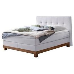 Boxspringbett Hasena "Finca" Komplettbetten Gr. Kunstleder Massivholz Matratze H3, mit Topper Agrea, Liegekomfort medium, Liegefläche B/L: 180cm x 200cm, H3, Tonnentaschen-Federkernmatratze, weiß (weiss/wildeiche natur) Boxspringbett mit Punktstepung im Kopfteil, Unterbau in Wildeiche, Federkernmatratze