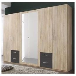 Kleiderschrank wimex "Freiburg" Schränke Gr. B/H/T: 270 cm x 210 cm x 58 cm, 6 St., grau (struktureichefarben hell, graphit) Kleiderschrank Drehtürenschrank Schränke