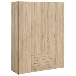 Kleiderschrank Inosign "Space Drehtürenschrank, Aufbewahrung Kasten Schrank Stauraum" Schränke Gr. B/H/T: 154 cm x 200,4 cm x 49,5 cm, 4 St., braun (eiche) Baby Kleiderschrank Drehtürenschrank 4 Türen mit Einlegeböden, Kleiderstange, 3 breite Schubladen