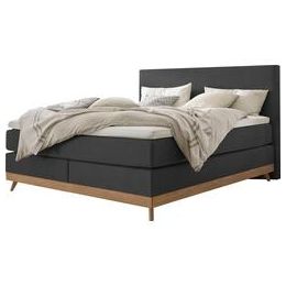 Boxspringbett Hasena "Scandia" Komplettbetten Gr. Flachgewebe Massivholz Matratze H3, mit Topper Superio, Liegekomfort soft, Liegefläche B/L: 140cm x 200cm, H3, Tonnentaschen-Federkernmatratze, braun (anthrazit/eiche bianco) Boxspringbett Boxspringbett, gepolstertes Kopfteil, Scandi Look, Füsse Eiche bianco