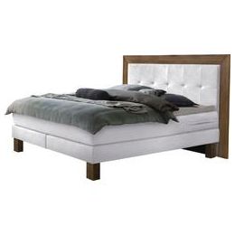 Boxspringbett Hasena "Rustico" Komplettbetten Gr. Kunstleder Massivholz Matratze H3, mit Topper Agrea, Liegekomfort medium, Liegefläche B/L: 140cm x 200cm, H3, Tonnentaschen-Federkernmatratze, weiß (weiss/wildeiche natur) Boxspringbett Umrandung in Wildeiche, Punktsteppung im Kopfteil, Federkernmatraze