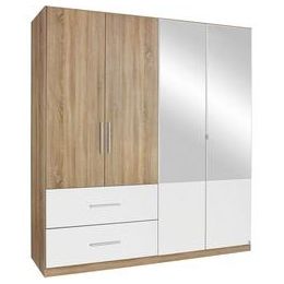 Kleiderschrank Rauch "Alvor" Schränke Gr. B/H/T: 181 cm x 197 cm x 54 cm, mit Spiegel, 4 St., weiß (struktureichefarben hell, weiß) Drehtürenschrank Kleiderschrank Schränke