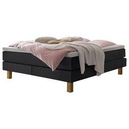 Boxspringbett Hasena "Isoba" Komplettbetten Gr. Kunstleder Massivholz Matratze H3, mit Topper Superio, Liegekomfort soft, Liegefläche B/L: 140 cm x 200 cm, H3, Tonnentaschen-Federkernmatratze, braun (anthrazit, eiche bianco) Boxspringbett ohne Kopfteil, frei im Raum, Stoffvarianten, Federkernmatratze