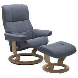 Relaxsessel stressless "Mayfair" Sessel Gr. Leder PALOMA, Classic Base Eiche, Relaxfunktion-Drehfunktion-PlusTMSystem-Gleitsystem, B/H/T: 88cm x 102cm x 77cm, blau (sparrow blue paloma) mit Hocker, Classic Base, Größe S, M & L, Gestell Eiche