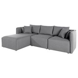 Ecksofa Andas "Nöre L-Form" Sofas Gr. B/H/T: 262cm x 74cm x 172cm, Struktur, Inklusive 4 Zierkissen, Ottomane links, grau (hellgrau) Sofas 3 Teile, in vielen Bezugsqualitäten und Farben. S. auch "Nöre"