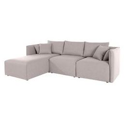 Ecksofa Andas "Nöre L-Form" Sofas Gr. B/H/T: 262 cm x 74 cm x 172 cm, Struktur fein, Inklusive 4 Zierkissen, Ottomane links, grau (hellgrau) Sofas 3 Teile, in vielen Bezugsqualitäten und Farben. S. auch "Nöre"