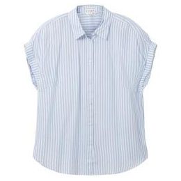 Tom Tailor Damen Plus - gestreifte Kurzarm-Bluse, blau, Streifenmuster, Gr. 46