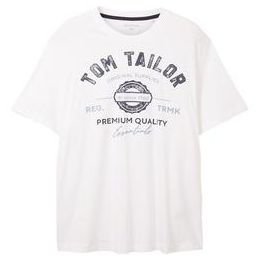 Tom Tailor Herren Plus - T-Shirt mit Logo Print, weiß, Logo Print, Gr. 5XL