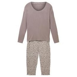 Tom Tailor Damen Pyjama mit Leo-Print, grau, Animalprint, Gr. S/36
