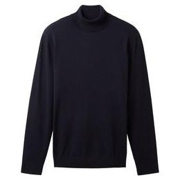 Tom Tailor Herren Basic Strickpullover mit Rollkragen, blau, Uni, Gr. L