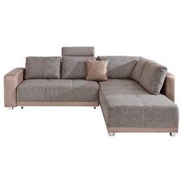 Jockenhöfer Ecksofa JOCKENHÖFER GRUPPE "Orlando L-Form" Sofas Gr. B/H/T: 257cm x 82cm x 215cm, Luxus-Microfaser ALCATOP-Struktur, Ottomane beidseitig montierbar, mit 1 Kopfstütze, braun (schlamm) mit Bettfunktion, Bettkasten und Federkern, 1 oder 3 Kopfstützen