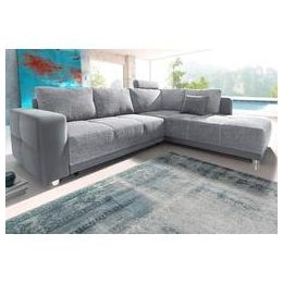 Jockenhöfer Ecksofa JOCKENHÖFER GRUPPE "Orlando L-Form" Sofas Gr. B/H/T: 257cm x 82cm x 215cm, Kunstleder SOFTLUX-Struktur, Ottomane beidseitig montierbar, mit 1 Kopfstütze, grau mit Bettfunktion, Bettkasten und Federkern, 1 oder 3 Kopfstützen