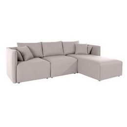 Ecksofa Andas "Nöre L-Form" Sofas Gr. B/H/T: 262 cm x 74 cm x 172 cm, Struktur fein, Inklusive 4 Zierkissen, Ottomane rechts, grau (hellgrau) Sofas 3 Teile, in vielen Bezugsqualitäten und Farben. S. auch "Nöre"