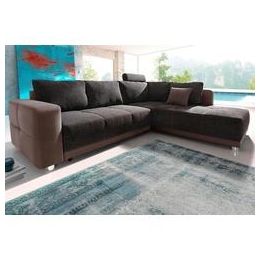 Jockenhöfer Ecksofa JOCKENHÖFER GRUPPE "Orlando L-Form" Sofas Gr. B/H/T: 257cm x 82cm x 215cm, Kunstleder SOFTLUX-Struktur, Ottomane beidseitig montierbar, mit 3 Kopfstützen, braun mit Bettfunktion, Bettkasten und Federkern, 1 oder 3 Kopfstützen