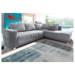 Jockenhöfer Ecksofa JOCKENHÖFER GRUPPE "Orlando L-Form" Sofas Gr. B/H/T: 257cm x 82cm x 215cm, Kunstleder SOFTLUX-Struktur, Ottomane beidseitig montierbar, mit 3 Kopfstützen, grau mit Bettfunktion, Bettkasten und Federkern, 1 oder 3 Kopfstützen