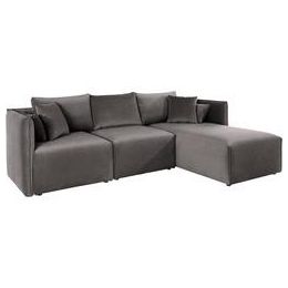 Ecksofa Andas "Nöre L-Form" Sofas Gr. B/H/T: 262cm x 74cm x 172cm, Samtoptik, Inklusive 4 Zierkissen, Ottomane rechts, grau Sofas 3 Teile, in vielen Bezugsqualitäten und Farben. S. auch "Nöre"