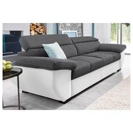 2,5-Sitzer COTTA "Speedway" Sofas Gr. B/H/T: 214cm x 74cm x 103cm, Kunstleder SOFTLUX-Struktur, mit Kopfteilverstellung, grau (weiß, grau)