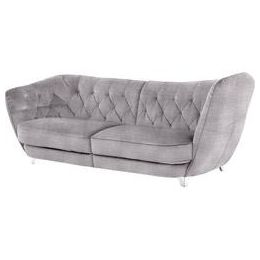 Big-Sofa LEONIQUE "Retro" Sofas Gr. B/H/T: 256 cm x 85 cm x 115 cm, Chenille, Hohe Armlehne rechts, grau (argento)