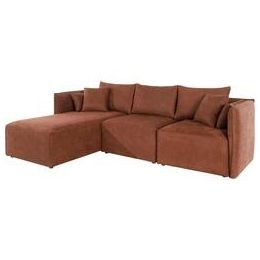 Ecksofa Andas "Nöre L-Form" Sofas Gr. B/H/T: 262 cm x 74 cm x 172 cm, Luxus-Microfaser Lederoptik, Inklusive 4 Zierkissen, Ottomane links, braun (cognac) Sofas 3 Teile, in vielen Bezugsqualitäten und Farben. S. auch "Nöre"