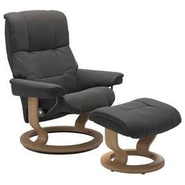 Relaxsessel stressless "Mayfair" Sessel Gr. Leder PALOMA, Classic Base Eiche, Relaxfunktion-Drehfunktion-PlusTMSystem-Gleitsystem, B/H/T: 79cm x 101cm x 73cm, grau (rock paloma) mit Hocker, Classic Base, Größe S, M & L, Gestell Eiche