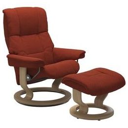 Relaxsessel stressless "Mayfair" Sessel Gr. ROHLEDER Stoff Q2 FARON, Classic Base Eiche, Relaxfunktion-Drehfunktion-PlusTMSystem-Gleitsystem, B/H/T: 79 cm x 101 cm x 73 cm, rot (rust q2 faron) mit Hocker, Classic Base, Größe S, M & L, Gestell Eiche