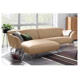 Ecksofa GUTMANN FACTORY "Venezuela" Sofas Gr. B/H/T: 280cm x 80cm x 170cm, Semi-Anilin-Leder, Ottomane links, braun (hellbraun)