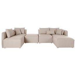 Wohnlandschaft Andas "Nöre U-Form" Sofas Gr. B/H/T: 340cm x 74cm x 172cm, Struktur, Ottomane rechts, Inklusive Zierkissen, beige 5 Teile, in vielen Bezugsqualitäten und Farben s. auch "Nöre"