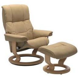 Relaxsessel stressless "Mayfair" Sessel Gr. Leder PALOMA, Classic Base Eiche, Relaxfunktion-Drehfunktion-PlusTMSystem-Gleitsystem, B/H/T: 75 cm x 99 cm x 73 cm, beige (sand paloma) mit Hocker, Classic Base, Größe S, M & L, Gestell Eiche