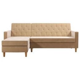 Ecksofa COSMOLIVING BY COSMOPOLITAN "Liberty, L-Form" Sofas Gr. B/H/T: 213cm x 82cm x 154cm, Veloursstoff, Recamiere beidseitig montierbar, beige (cremefarben) mit Schlafffunktion, Recamiere beidseitig montierbar, Sitzhöhe 43 cm