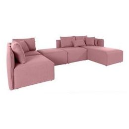 Wohnlandschaft Andas "Nöre U-Form" Sofas Gr. B/H/T: 340cm x 74cm x 172cm, Struktur fein, Ottomane rechts, Inklusive Zierkissen, rosa (rosé) 5 Teile, in vielen Bezugsqualitäten und Farben s. auch "Nöre"