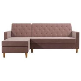 Ecksofa COSMOLIVING BY COSMOPOLITAN "Liberty, L-Form" Sofas Gr. B/H/T: 213cm x 82cm x 154cm, Veloursstoff, Recamiere beidseitig montierbar, rosa (altrosa) mit Schlafffunktion, Recamiere beidseitig montierbar, Sitzhöhe 43 cm