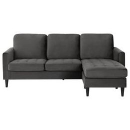 Ecksofa COSMOLIVING BY COSMOPOLITAN "Strummer, L-Form" Sofas Gr. B/H/T: 208cm x 90cm x 152cm, Veloursstoff, Ottomane beidseitig montierbar, grau (grau, schwarz) in Veloursstoff, Ottomane beidseitig montierbar, Sitzhöhe 46 cm