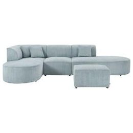 Ecksofa Andas "Alesund L-Form" Sofas Gr. B/H/T: 362cm x 84cm x 183cm, Cord, Ottomane links, blau (petrol) bestehend aus Modulen, auch einzeln erhältllich, miteinander verbunden