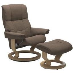 Relaxsessel stressless "Mayfair" Sessel Gr. ROHLEDER Stoff Q2 FARON, Classic Base Eiche, Relaxfunktion-Drehfunktion-PlusTMSystem-Gleitsystem, B/H/T: 75 cm x 99 cm x 73 cm, braun (dark beige q2 faron) mit Hocker, Classic Base, Größe S, M & L, Gestell Eiche