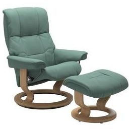 Relaxsessel stressless "Mayfair" Sessel Gr. Leder PALOMA, Classic Base Eiche, Relaxfunktion-Drehfunktion-PlusTMSystem-Gleitsystem, B/H/T: 79cm x 101cm x 73cm, grün (aqua green paloma) mit Hocker, Classic Base, Größe S, M & L, Gestell Eiche